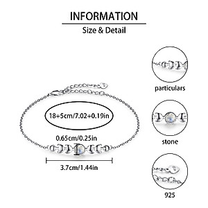 Angol Genuine Moonstone Bracelet Sterling Silver Moon Phase Bracelet Minimalist Moonstone Jewelry for Mom Friends(Silver)