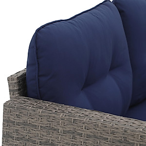 i-VTIES Patio Furniture Set, 3 Pieces Patio Wicker Conversation Sofa Set, Outdoor/Indoor Wicker Rattan Sofa with Cushion, Pillows and Glass Table(Blue)