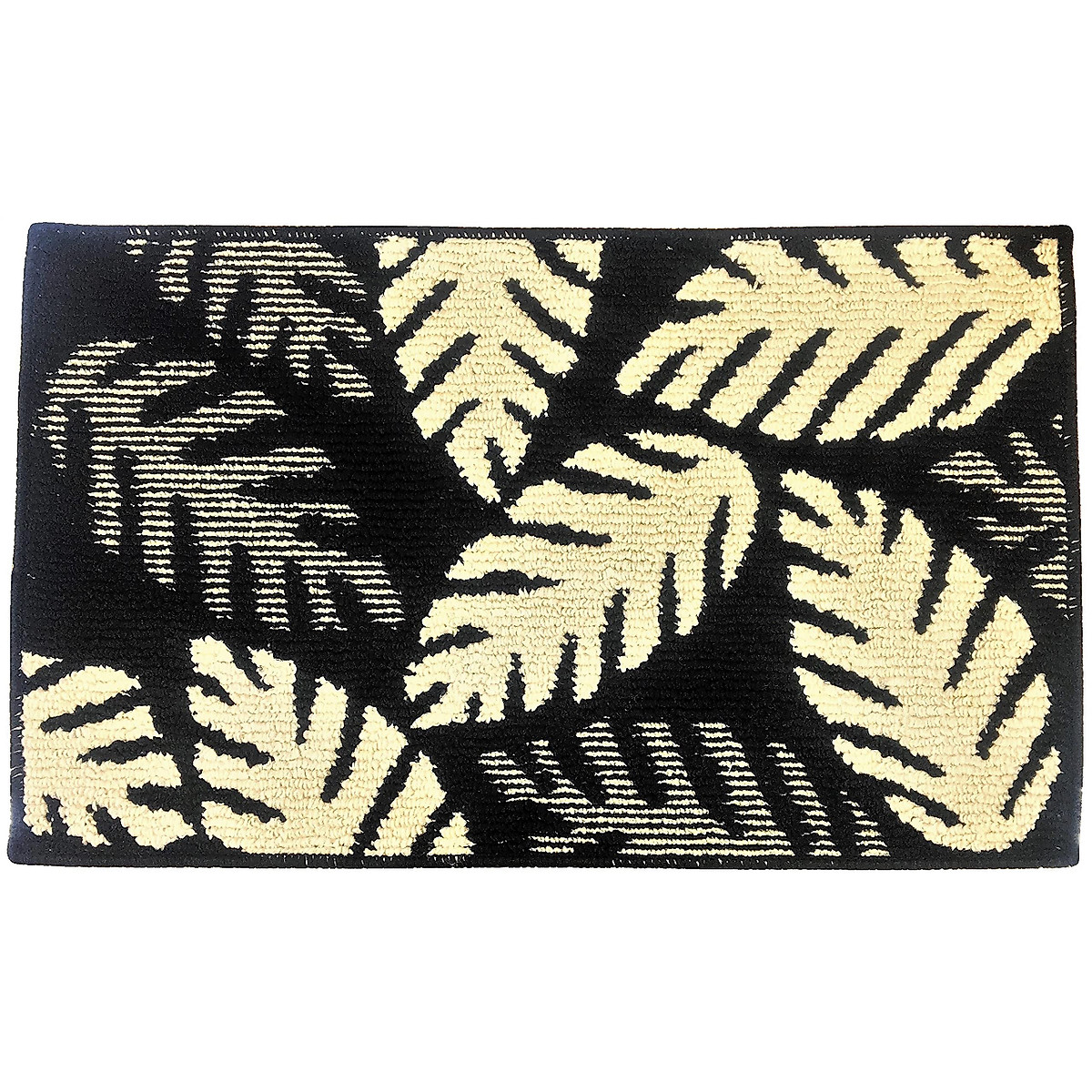 Palm Leaves Floor Mat, Home Kitchen Entrance Rug, Non-Skid Comfortable Standing, 17" x 28" (Black)