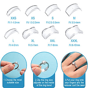 Ring Size Adjusters Set for Loosing Rings in 2 Styles, 12 Sizes, Ring Size Reducer Spacer Ring Guard Ring Resizer Tightener with Ring Sizer Measuring Belt, Jewelry Cloth and Organizer (16 Pieces)