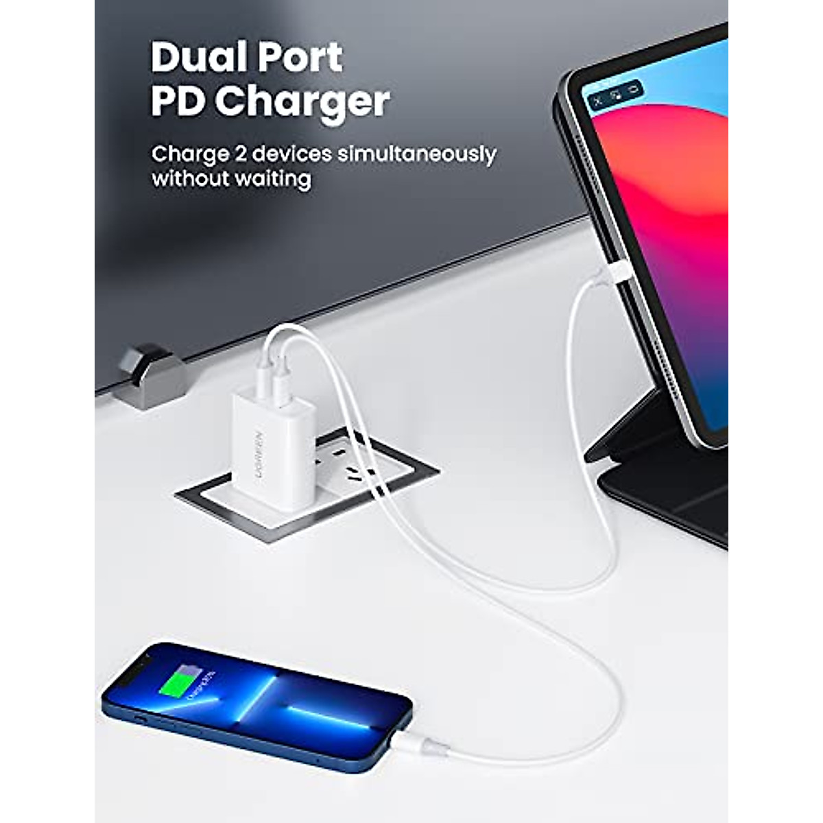 UGREEN 36W Dual Ports USB C Wall Charger - 2-Port Fast Charger USB-C Power Adapter Compatible for iPhone 13/13 Mini/13 Pro/13 Pro Max/12/12 Pro Max, iPad Mini/Pro, Pixel, Galaxy Note20/S20