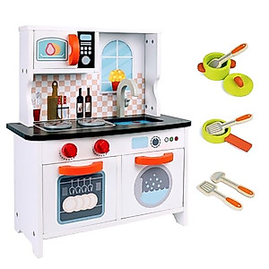osettoys Mini Wooden Play Kitchen Set with Microwave, Pretend Play Kitchen Accessories, Role Play Toy for Kids, Cooking Toy Gift for Boys Girls
