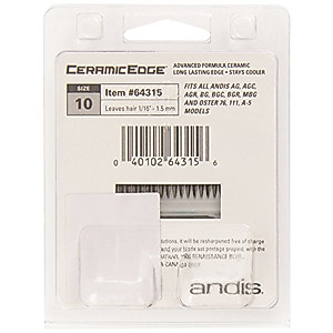 Andis – 64315, Ceramic Edge Detachable Pet Clipper Blade – Carbon-Infused Steel with Sharp Cutting Tech, Runs Cooler & Stays Sharper, Resists Rust & Heat, Size-10 - Fits AG, AGC & BDC Series, Chrome