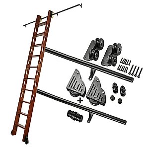 Rolling Ladder Hardware Sliding Rail,(No Ladder) 3.3ft-20ft Round Tube Sliding Library Hardware Rolling Full Set Track Kit(No Ladder), with Floor Roller Wheels, Sliding Barn Door Kit ( Size : 6.6ft/20