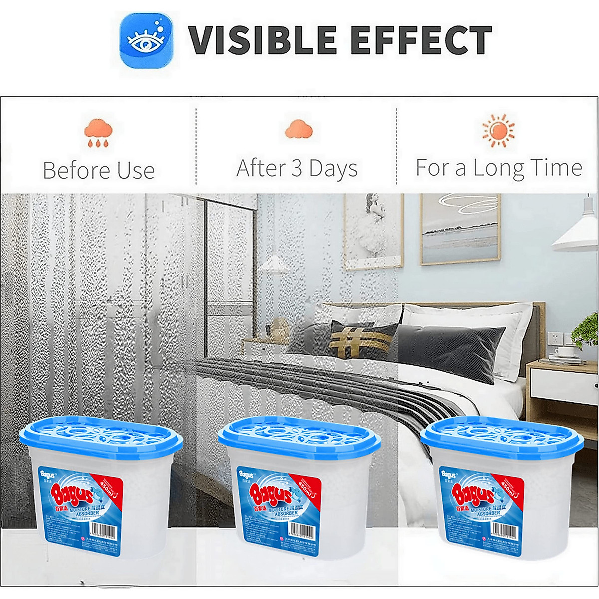 Moisture absorbers Boxes (4 Pack) - 10.5 Oz, Dehumidification Box, Moisture Absorber for Closet, Bathroom, Storage, Kitchens, Basement, Laundries, Spaces, Studies, Car, Boats, RVs, Boat.