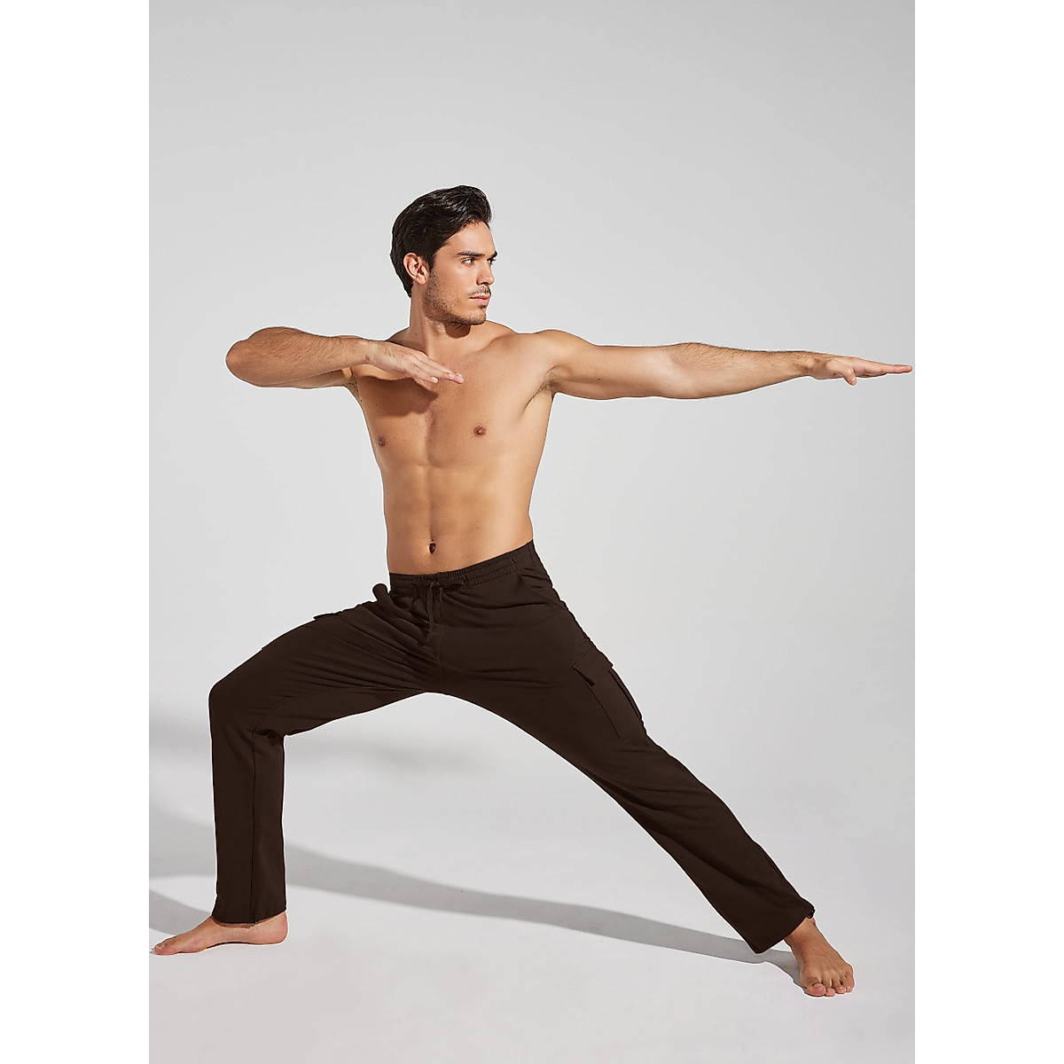 Willit Men's Cotton Yoga Sweatpants Athletic Lounge Pants Cargo Open Bottom Joggers Straight Leg Casual with Pockets Coffee XL