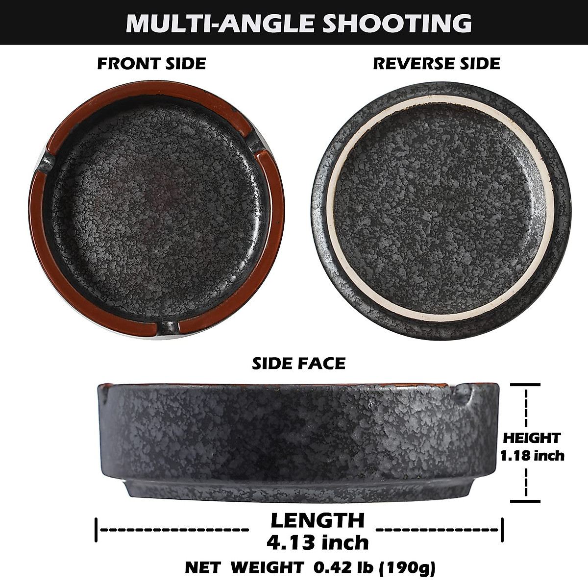 Ceramic Ashtray，Home Ashtray，Ashtray，Cigarette Ashtray For Indoor Or Outdoor Use，Coffee bar ashtray，Cool Lava Dazzling Black Ashtray