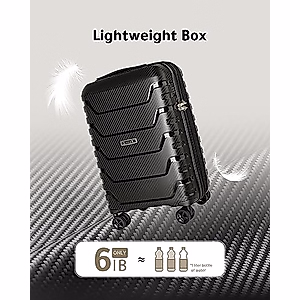 LUGGEX Carbon Fiber Pattern Carry-On Luggage 22x14x9 - Impact-Resistant PP Material - High Rebound Toughness & Anti-Explosion Zipper (Black Suitcase)…