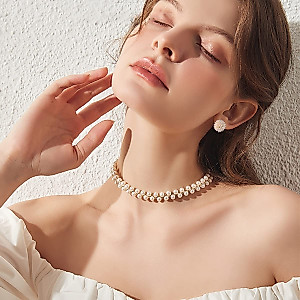 Pearl Earrings Stud for Women 18K Plated Gold Pearl Bridal Earrings for Wedding Birthday Anniversary Mothers Day (Gold Pearl Earrings)