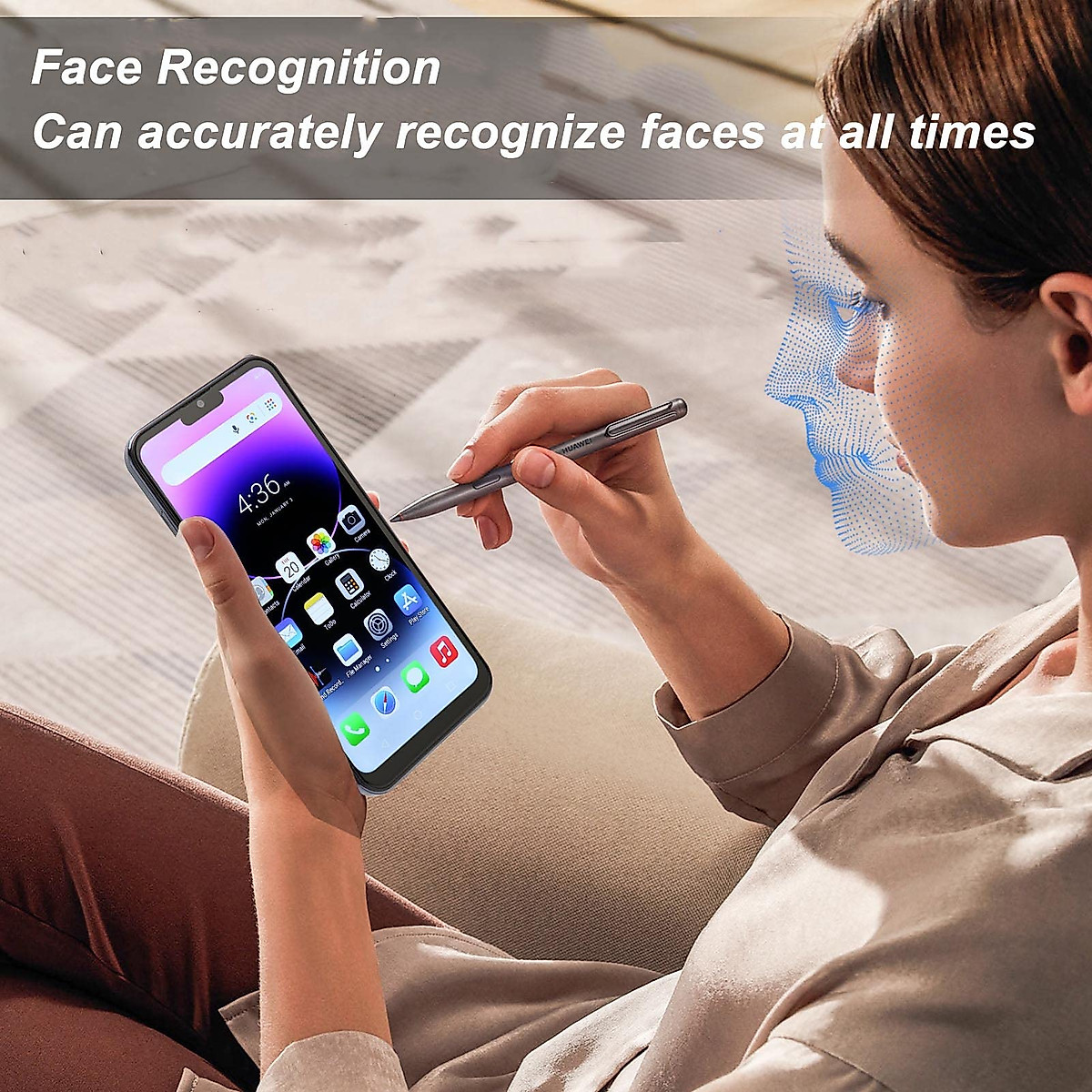 ciciglow I14 Pro Max Smartphone, 6.53 Inch 4G Mobile Phone, 8GB RAM 64GB ROM, 8MP+8MP Camera, 1440x3200 HD Display, 6000mAh, WiFi, BT, Face ID (US Plug)