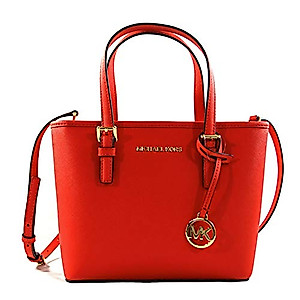 Michael Kors Jet Set Travel Small Carryall Convertible Top Zip Tote Saffiano Leather Crossbody Bag Purse Handbag (Dark Sangria)