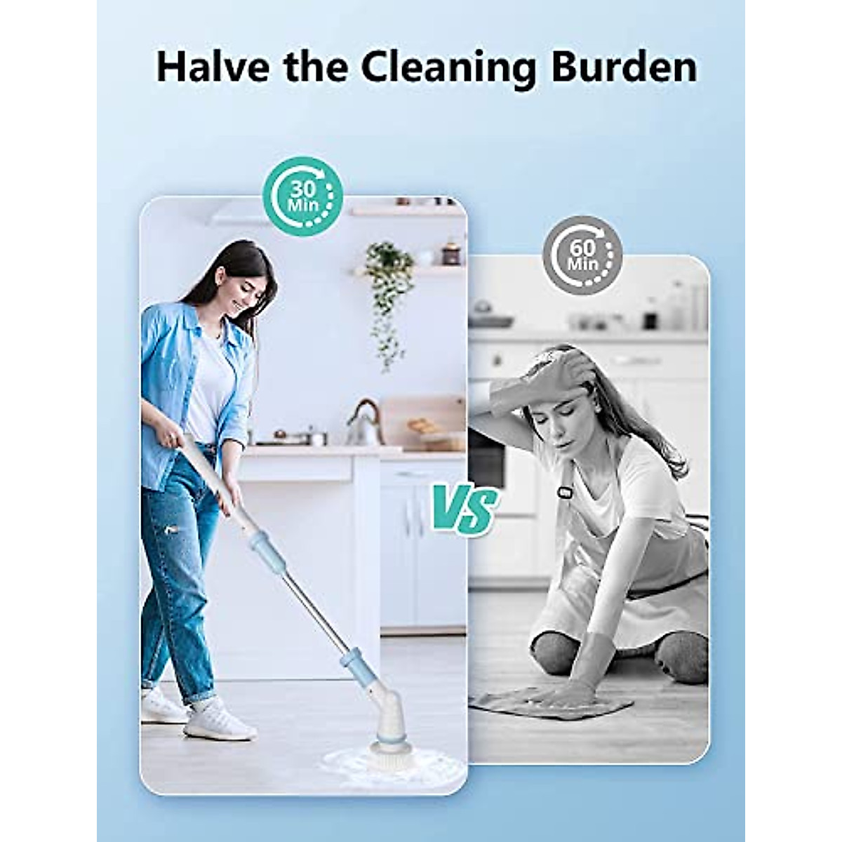 Bilim Cordless Long Handle Electric Mop, Household Cleaning Tool, Portable Spin Scrubber,for Bathroom/Wall/Tile Floor/Bathtub/Baseboard/Toilet/Kitchen