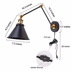 LNC Black Swing Arm Wall Lamp Adjustable Wall Sconces Plug-in Sconces Wall Lighting (2 Pack-Black)
