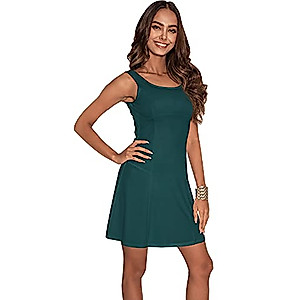 KOH KOH Plus Size Womens Sleeveless Scoop Neck Tank Camisole Doll Casual Sundress Sundresses Skater Beach Swing Flare Summer Party Mini Dress Dresses, Emerald Green 2XL 18-20
