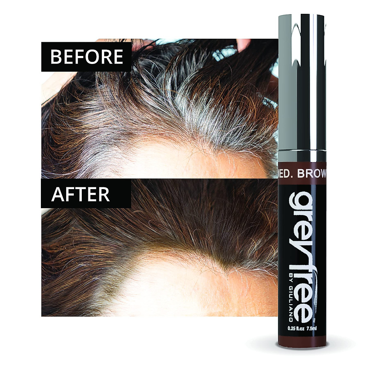 Greyfree Root touch up hair mascara temporary cover conceal gray roots hair lines eyebrows mens mustache and beards Medium-Brown