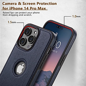 XYAJUANG Compatible with iPhone 14PRO MAX Case（6.7＂,Logo visible） Leather Fully Wrapped with Delicate Stitches Phone Case, (Blue)