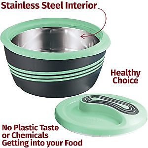 Pinnacle Insulated Casserole Dish with Lid 3 pc Set 2.6/2/1 qt. Hot Pot Food Warmer/Cooler –Thermal Soup/Salad Serving Bowl- Stainless Steel Hot Food Container–Best Gift Set for Moms –Holidays Green