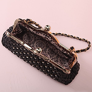 Fawziya Evening Clutch Purses For Women Formal Kiss Lock Crystal Leather Shoulder Bag-Black