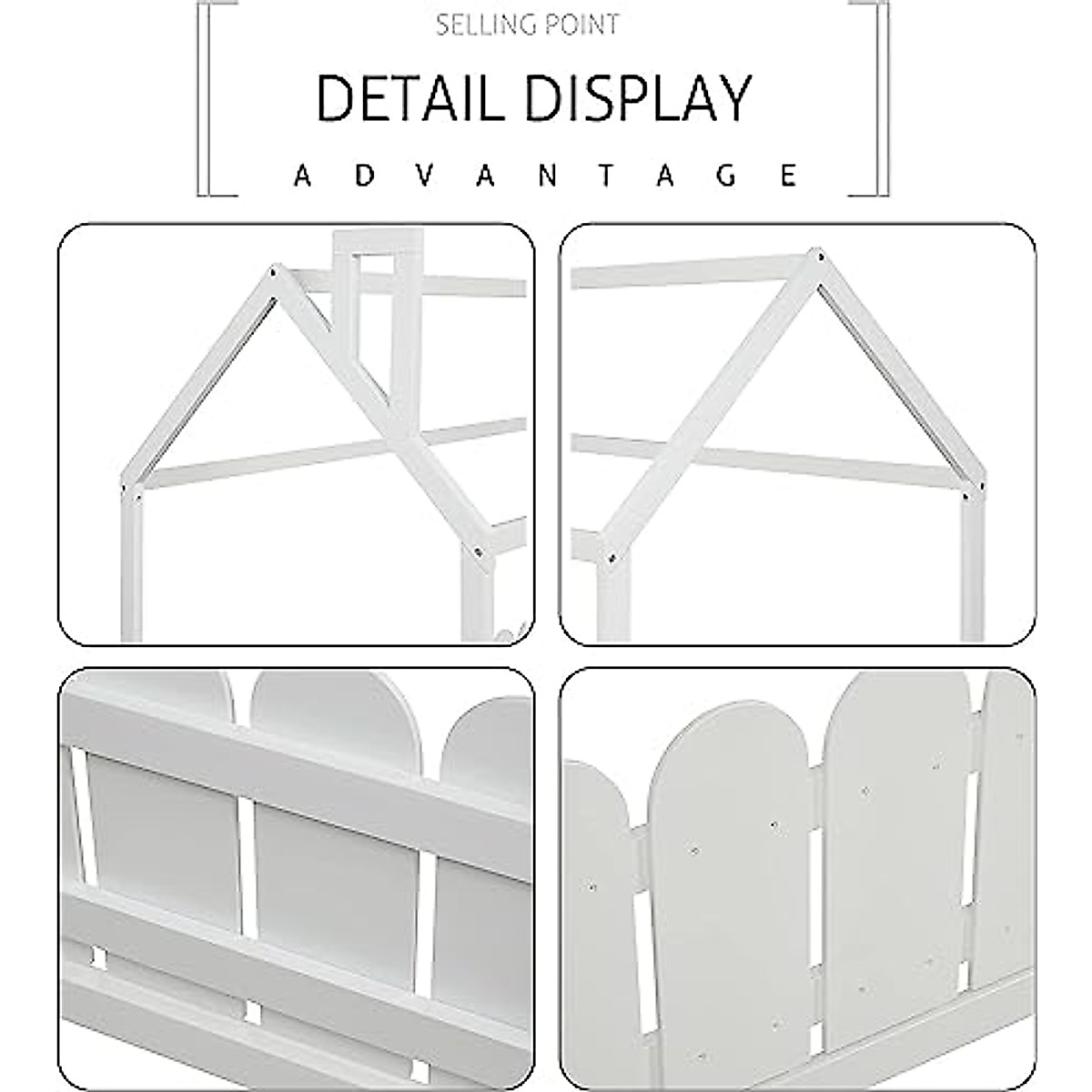 Harper & Bright Designs Twin Floor Bed for Kids, Wood Montessori Floor Bed Twin with Fence-Shaped Rails, Twin Size House Bed for Girls, Boys(Twin,White)