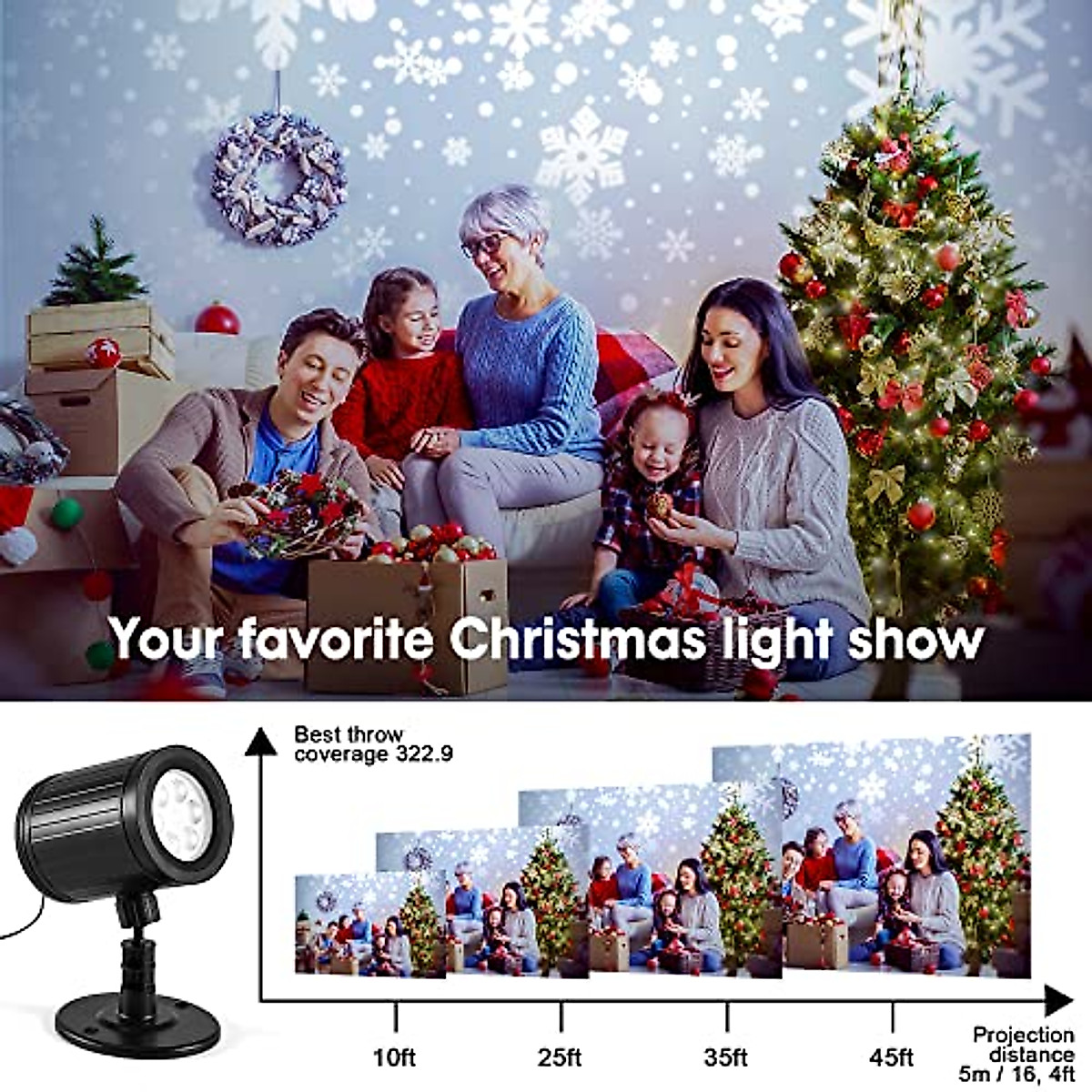 Christmas Snowflake Projector Lights, Blofun Indoor Outdoor Holiday Projector Lights Weatherproof Led Snowfall Lights for Halloween Xmas Party Wedding Garden Landscape Decoration…