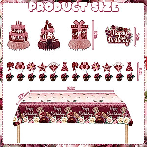 Cocomigo 134pcs Burgundy Birthday Decorations, Women Birthday Decorations Floral Birthday Balloons Arch Backdrop Tablecloth Honeycomb Centerpiece Cake Topper Burgundy Flower Birthday Decoration