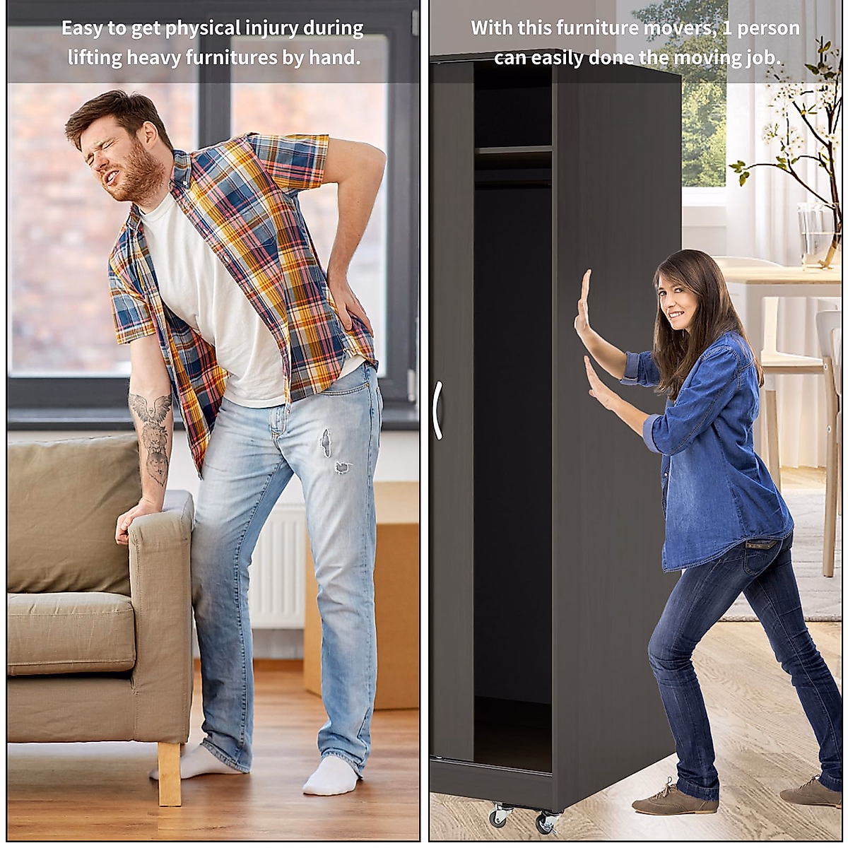 Furniture Moving Dolly, Heavy Furniture Lift Mover with 360° Rotation Wheels, Easy to Moving Heavy Furniture Moving Tool Set Load Capacity Up to 1320 Lbs, Suitable for Sofa, Cabinet