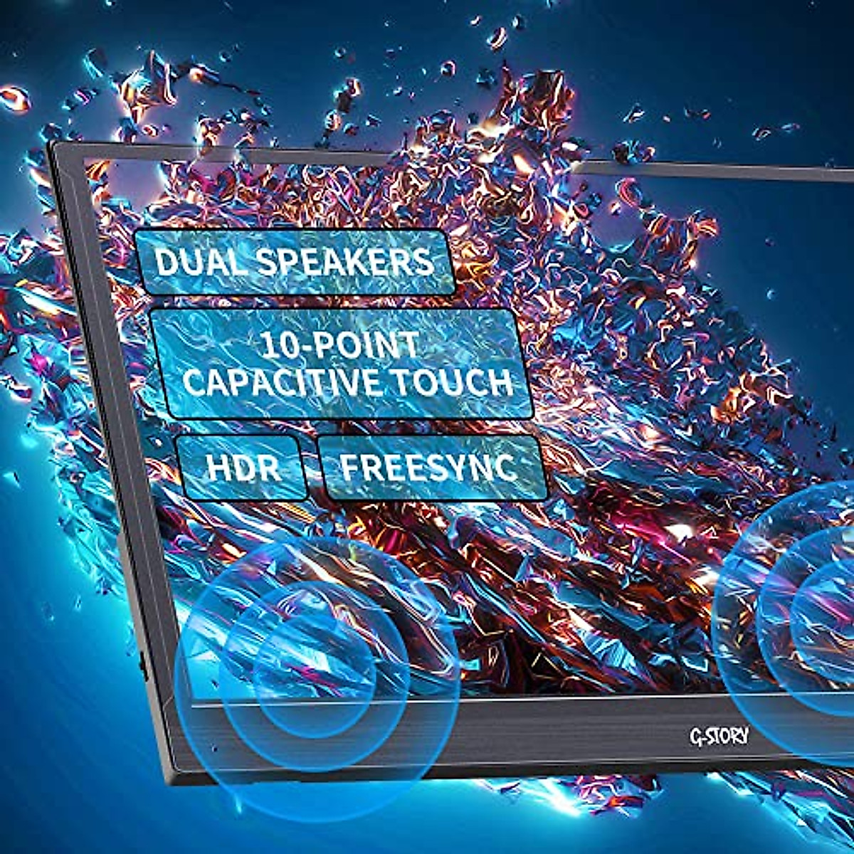 G-STORY 15.6 inch Touchscreen Portable Monitor 1080P Full HD IPS Gaming Display USB-C Portable Gaming Monitor with HDR/FreeSync/Speakers/Mini HDMI for PS5 PS4 Xbox Series NS, Laptop PC Phone MAC