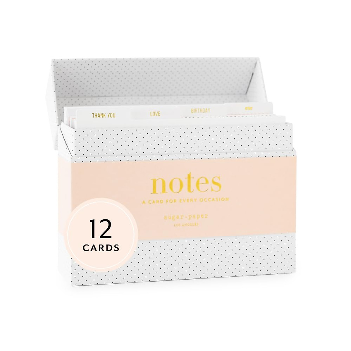 Sugar Paper Cards For Every Occasion Card Box, Greeting Card Assortment Box with Dividers, Set of 12 Greeting Cards and Envelopes, Birthday Cards, Thank You Cards, Generic Cards, Blank Inside, 6.25" x