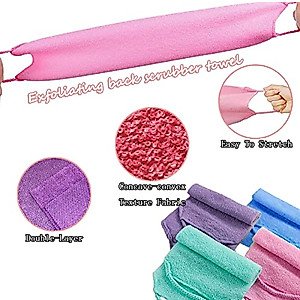4 Pack Exfoliating Back Scrubber with Handles, Nylon Extended Length Bath Towel Shower Back Washer Exfoliating Washcloth Rear Scrub Stretchable for Body Shower Deep Cleaning Massages