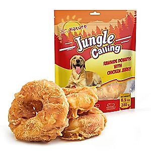 Jungle Calling Dog Treats Long Lasting, Rawhide Chews for Dogs, Chicken Wrapped Rawhide Donuts, Chewy Snacks for Medium Large Dogs