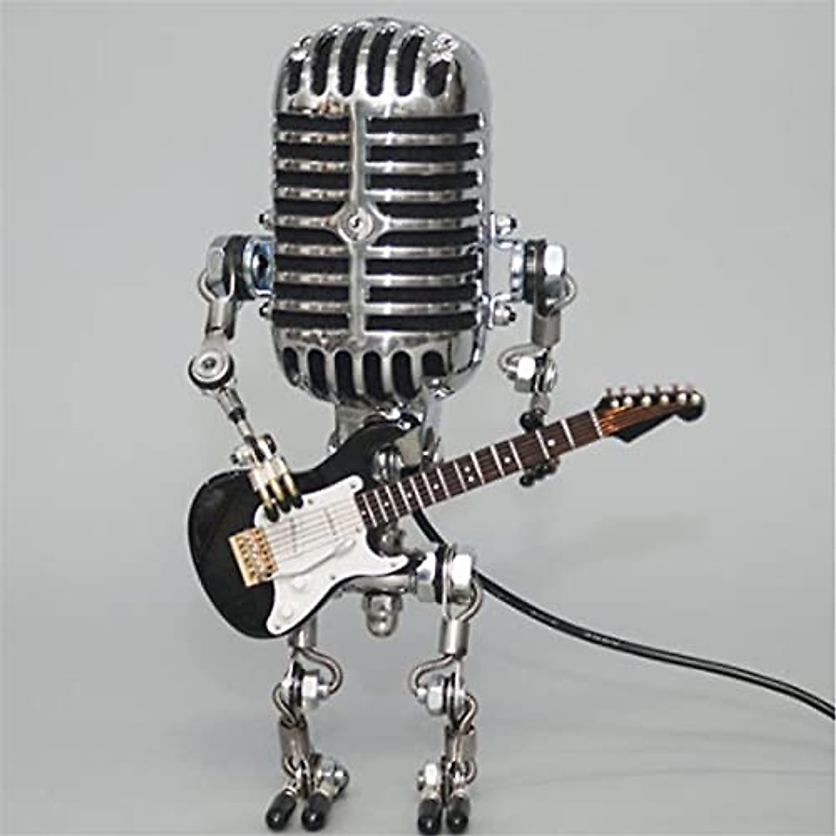 Vintage Microphone Robot Desk Lamp, Retro Style Microphone Robot Desk Lamp Holding Guitare, Vintage Light Home Decor Nightstand Desk Lamp for Bedroom, Bar, Restaurant (Black)