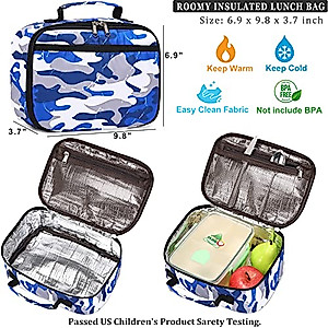 DSIUE Backpacks for Boys School Bags for Kids Elementary Bookbag and Lunch Box Set Camo Blue