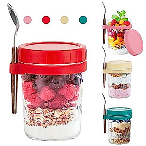Dyserbuy 4 Pack Overnight Oats Containers with Lids and Spoons, 16 oz Glass Mason Jars for Overnight Oats, Airtight Jars with Measurement Marks for Milk, Cereal On The Go Container