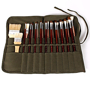 22 slots Paint Brush Case Canvas Paint Brush Holder, Roll Up Storage Bag Holder Canvas Wrap for Acrylic Watercolor Oil Face Brush - Army Green