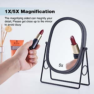 JOYOEIKON Classic Dual Sided 5X and 1X Magnifying Makeup Mirror and Tabletop Standing 360° Rotation Vanity Mirror,Desktop Cosmetic Mirror (Matt Black)