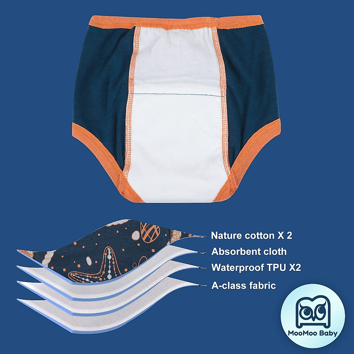 MooMoo Baby 8 Packs Potty Training Pants Cotton Absorbent Training Underwear for Toddler Baby Boy 4T