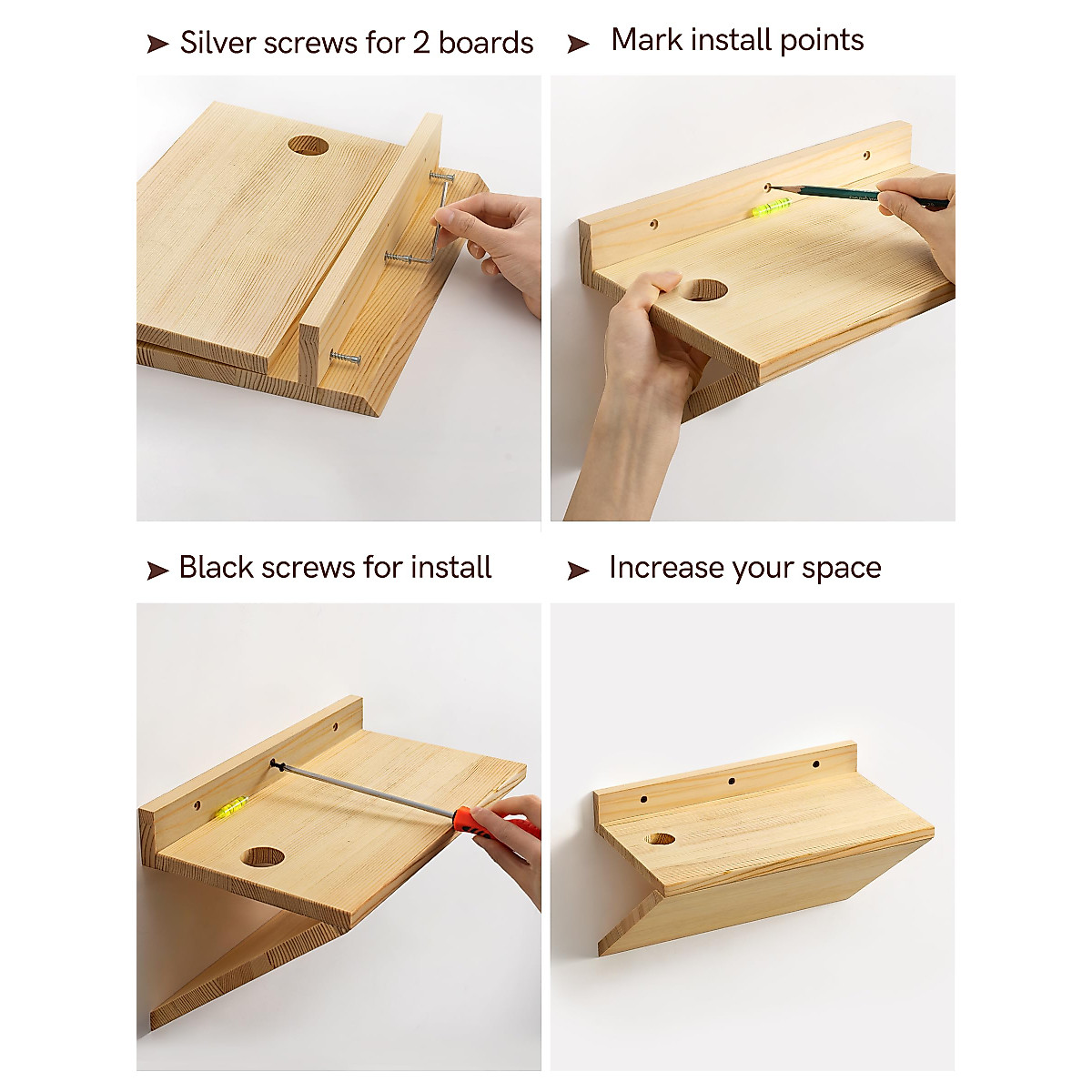 Sivapleso Floating Nightstand Set of 2, Natural Solid Wood Floating Bedside Tables Small Wall Mounted Nightstand Hanging for Bedroom