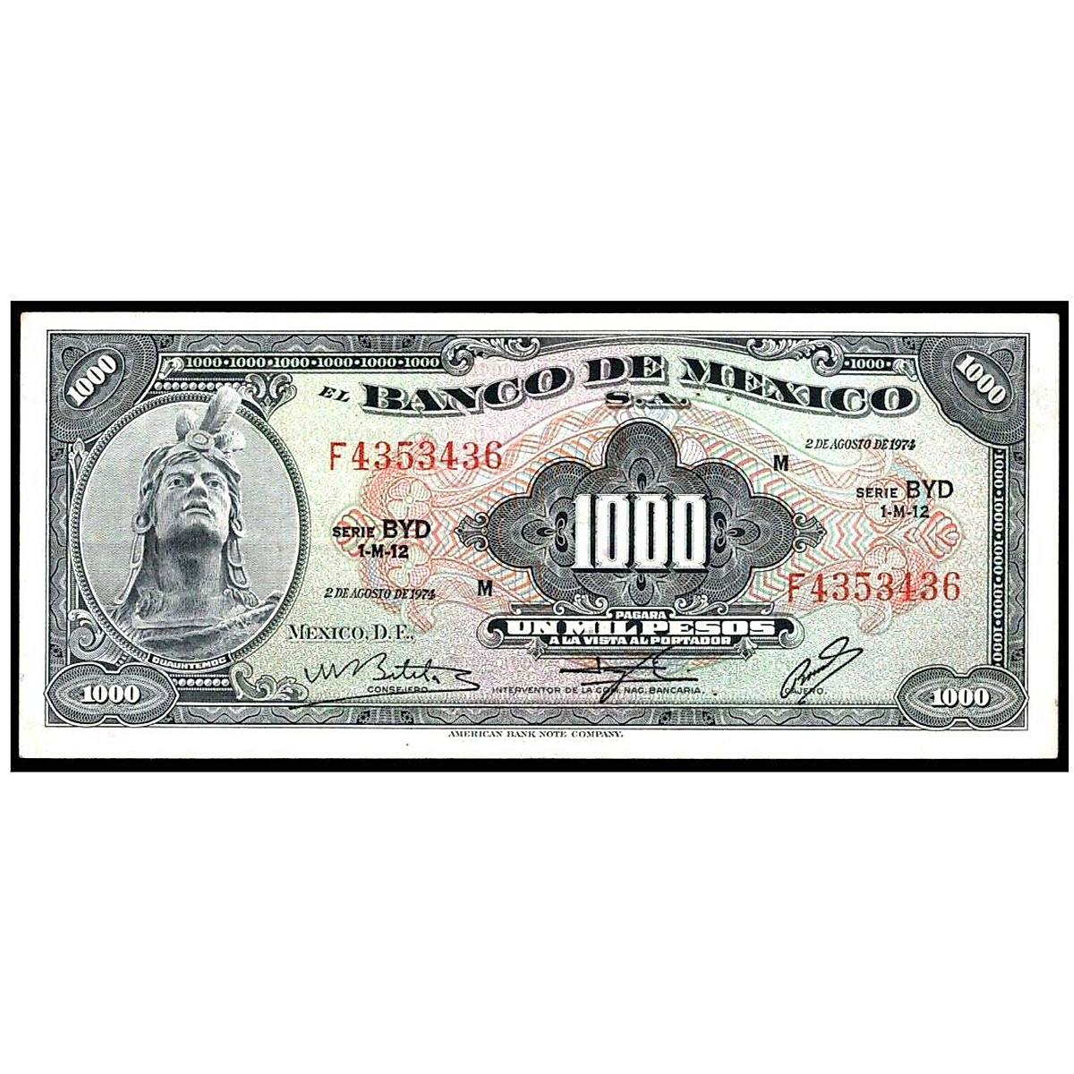 MX 1977 SUPERB MEXICO 1000 PESOS w GREAT AZTEC RULER CUATEMOC & FAMED MAYAN TEMPLE! COIN with HIS BUST INCLUDED AS A FREE BONUS! SCARCE DUO Choice XF-AU (Lightly Circulated)