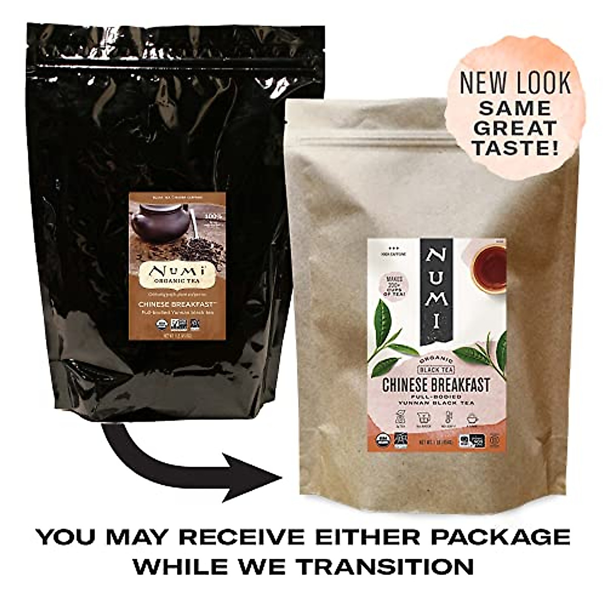 Numi Organic Chinese Breakfast Loose Leaf Tea, 16 Ounce Pouch, Yunnan Black Tea, Brews 200 Cups (Packaging May Vary)