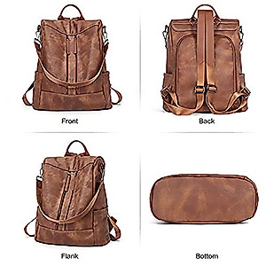 BROMEN Backpack Purse for Women Anti Theft Bookbag Leather Purses Fashion Shoulder Handbag Brown