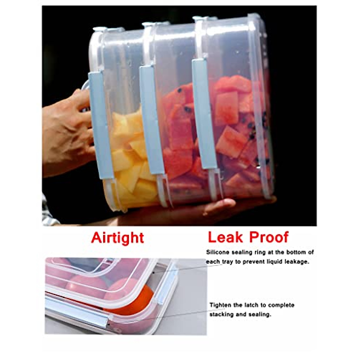 TIAN CHEN Airtight Food Storage Containers, Stackable Cookie Carriers with Handle Lid, Waterproof LeakProof Bacon Tray, 3 Layer Medium BPA Free(Pink)