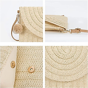 WILDAURORA Straw Shoulder Bag Straw Clutch Women Hand-woven PomPom Straw Crossbody Bag Summer Beach Envelope Purse Wallet
