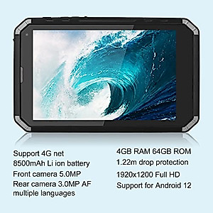 Lazmin112 8in Tablet,1920x1200 Full HD Tablet PC,4GB RAM,64GB ROM,WiFi,Bluetooth,8500mAh Rechargeable,Support OTG,IP68 Waterproof,for Android 12 System(US Plug)