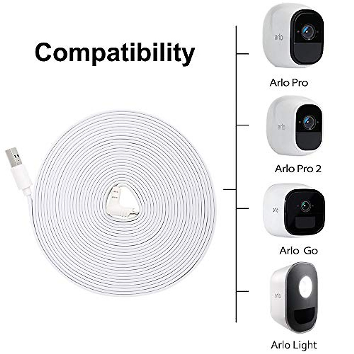 BECEMURU Arlo Camera Charger Cable, Weatherproof 6.56ft/2m Charging Cable for Arlo Pro/Arlo Pro 2/Arlo Go Camera with Quick Charge 3.0 Adapter,White Power Extension Cable+Adapter (Cable+Adapter)