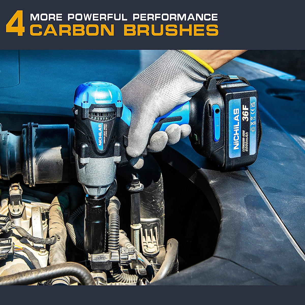 Nichilas Cordless Impact Wrench, 2 IN 1 Screwdriver Head, 21V electric power wrench, 420Nm High Torque, 4 Pole Motor, Include Battery & Charger & Carrying Plastic Box