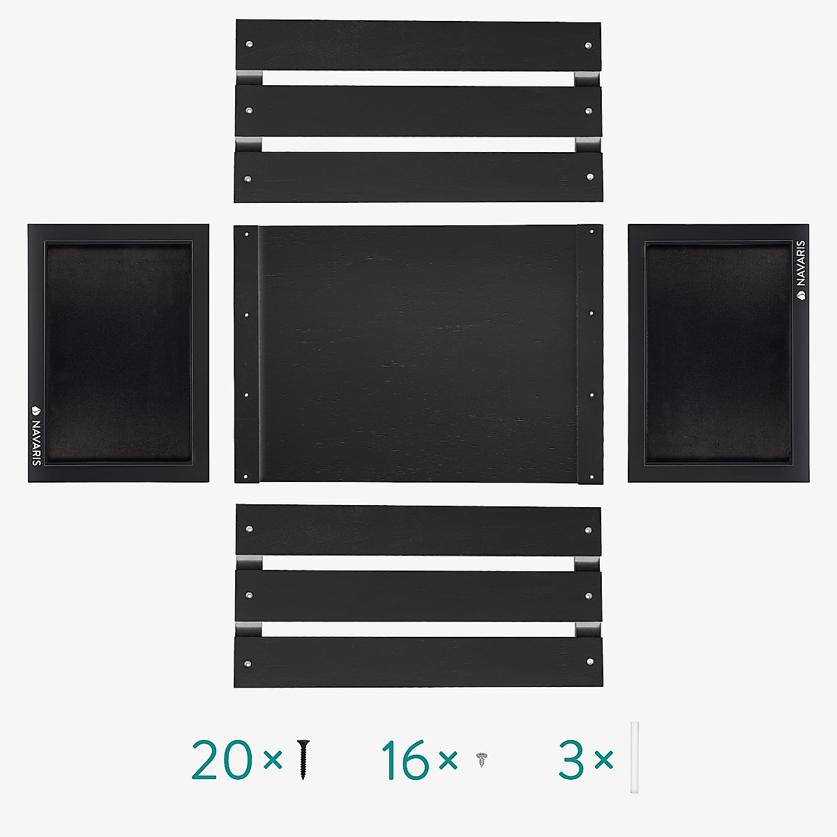 Navaris Wood Record Crate - Vinyl Album Storage Holder Box Wooden Case with Chalkboard Sign Board - Holds up to 80 LP Records - Black