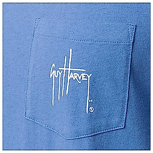Guy Harvey Men’s Billfish Collection Short Sleeve Pocket T-Shirt, Azure Blue/Southbound Sails, X-Large