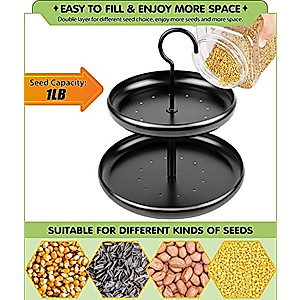 BOLITE Bird Feeder for Outdoors Hanging, Wild Bird Feeders for Outside, 18039 Two-Tier Tray Bird Feeder, Black
