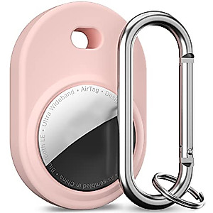Amniau Compatible with Apple AirTag Case for AirTag Holder, Silicone AirTag Keychain with Carabiner - Pink