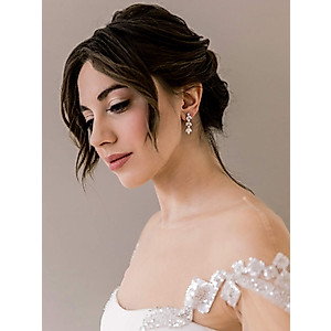 SWEETV Cubic Zirconia Wedding Earrings for Brides Bridesmaids, Elegant Marquise Bridal Dangling Earrings, Crystal Drop earrings for Women Jewelry Gifts, Silver